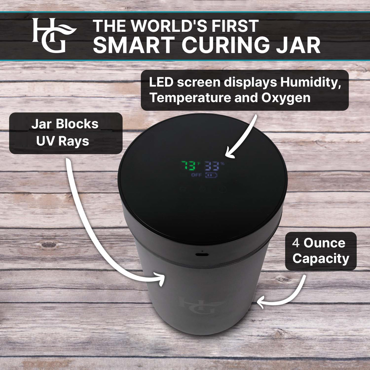 AutoCure Smart Jar with LED Lid - Built in Hygrometer (2 Liter / 4 Oun ...